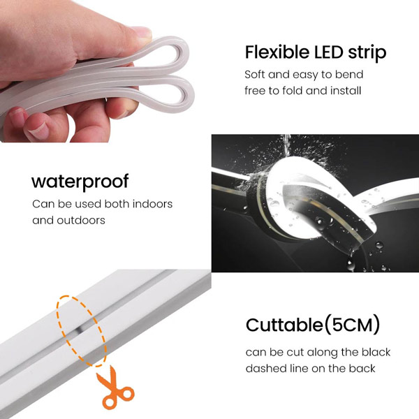 Solar Neon Strip Lights 5m, Cuttable, IP67 Waterproof | PowerBee