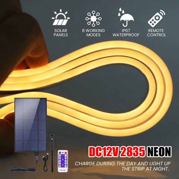 Solar Neon Strip Lights 5m, Cuttable, IP67 Waterproof | PowerBee
